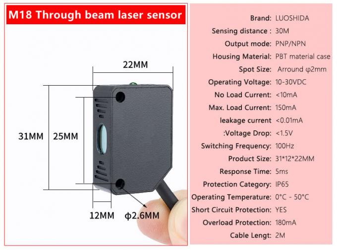 LUOSHIDA DC 3 Wire All Series Through Beam Laser Sensor 20m / 30m ...