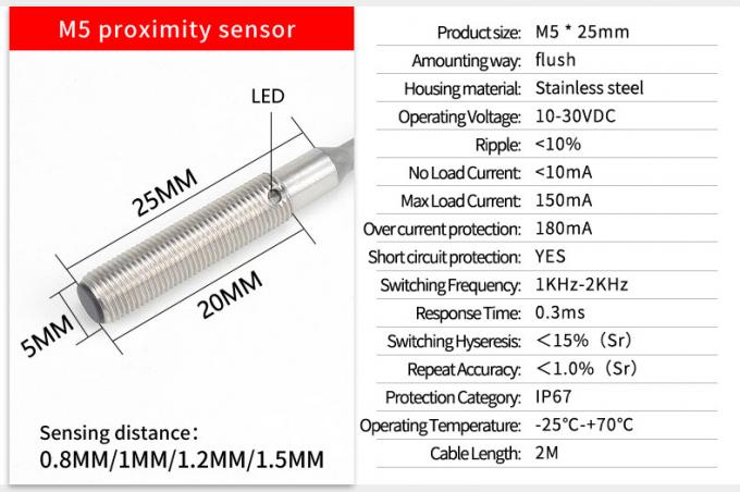 Small Size Inductive Proximity Sensor M3 / M4 / M5 / M6 Stainless Steel Housing