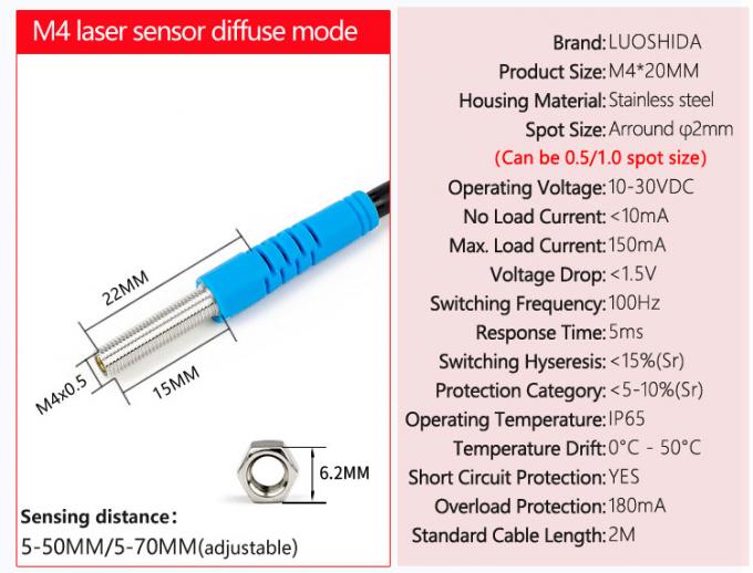 LUOSHIDA Small Diffuse Laser Sensor Diffuse Photoelectric Sensor NPN ...